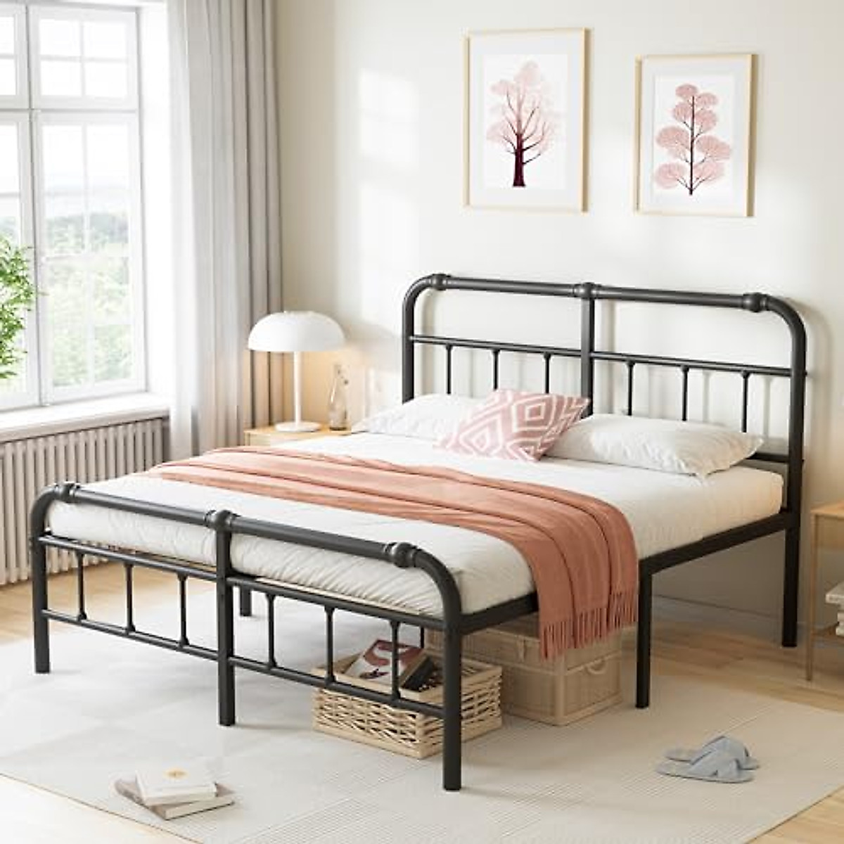 ZIYOO California King Bed Frames with Headboard and Footboard, 14 Inch High, Heavy Duty Steel Slats Up to 3500lbs Support, No Box Spring Needed, Easy Assembly, Noise-Free Platform-Black