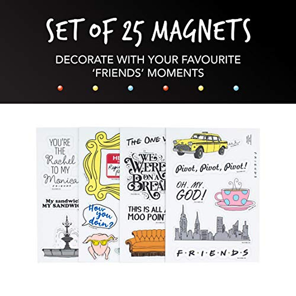 Paladone Friends TV Show Quotes and Icon Magnets for Refrigerators and Lockers (Set of 25), Central Perk, Pivot, You are My Lobster