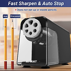 Electric Pencil Sharpener Heavy Duty, 6 Holes, Auto Stop AFMAT Pencil Sharpeners for School, Classroom Electric Sharpener for 6-10.2mm Pencils, 7000 Sharpening Times, Do not Eat up Colored Pencils