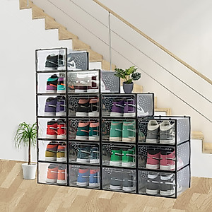 AOHMPT 18 Pack Clear Shoe Organizer Stackable Shoe Box Foldable Storage Bins Shoe Container Box Large Size Shoe Bins (X-Large)