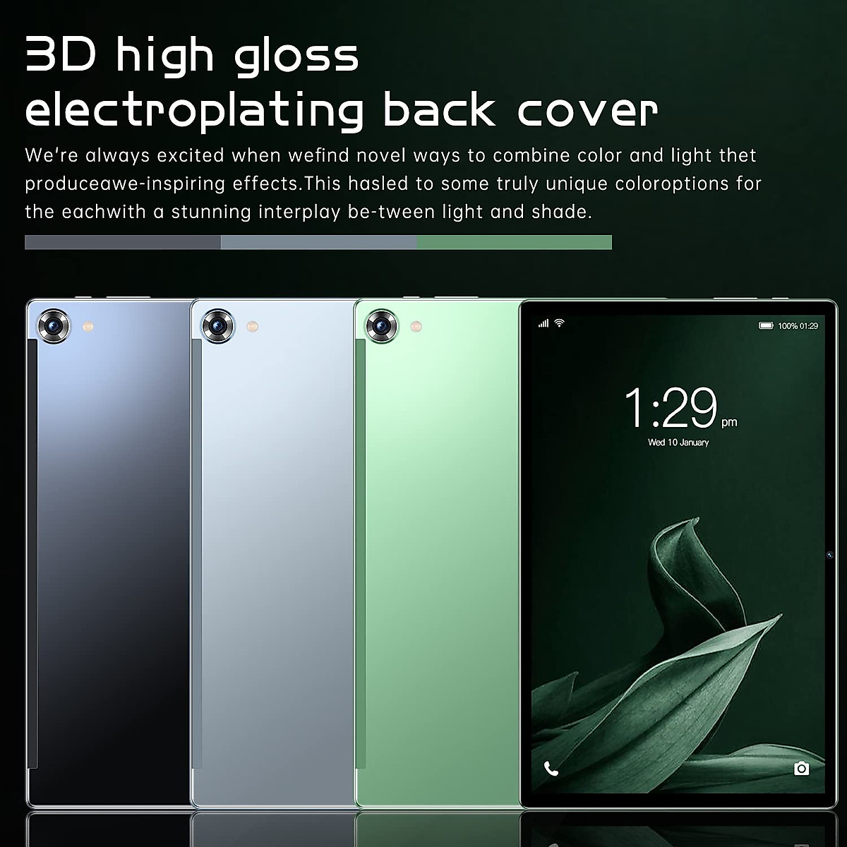 10.1 inch PA13 Tablet, 4+32G Full Screen Tablets with Dual SIM Card Slots, Android 8, 1280x800 HD, WiFi, Bluetooth, GPS, 2MP/5MP Camera (Green)