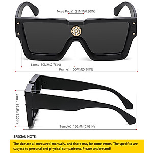 LIXX Trendy Square Diamond Sunglasses Women Men Retro Chunky Rectangle Flat Top Black Shades Glasses