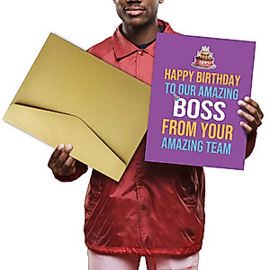Qiliji Big Birthday Card for Boss, Happy Birthday Card from Your Amazing Team, Boss Birthday Party, Jumbo Bday Card