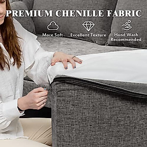 MELLCOM Modern U Shaped 6-seat Sectional Sofa Couch, Convertible Chenille Modular Sofa, Reversible Sleeper Couch with Chaise Lounge and Ottoman for Living Room, Grey