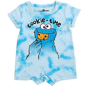 Sesame Street Cookie Monster Infant Baby Boys Romper and Hat Tie Dye Blue/Gray 6-9 Months