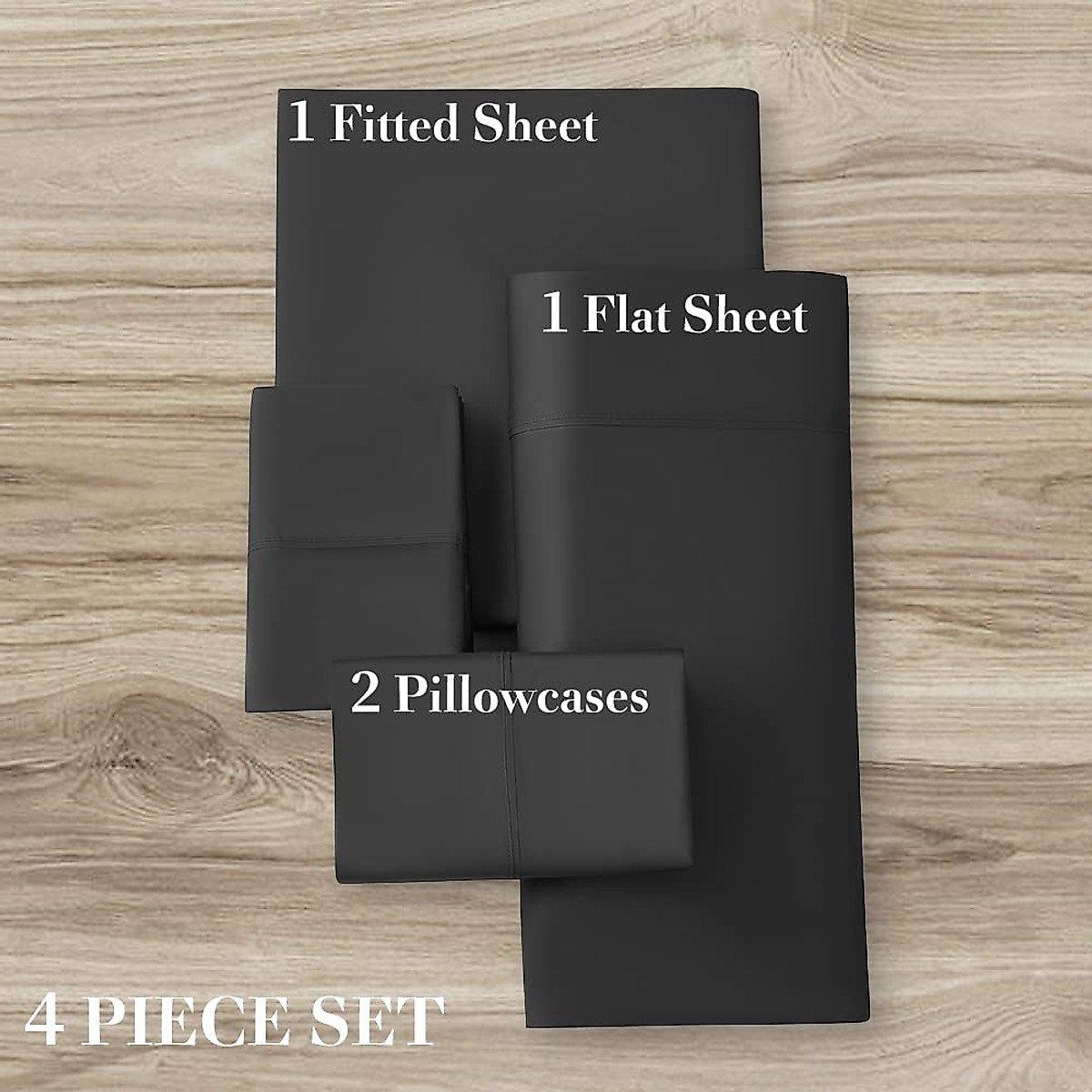 Shilucheng 100% Cotton Sheets Set - 1000 Thread Count，Luxury Egyptian Cotton Bed Sheets，Breathable & Cooling Bedding and Pillow Cases, 16 Inch Deep Pocket - 4 Piece (Black, Full)
