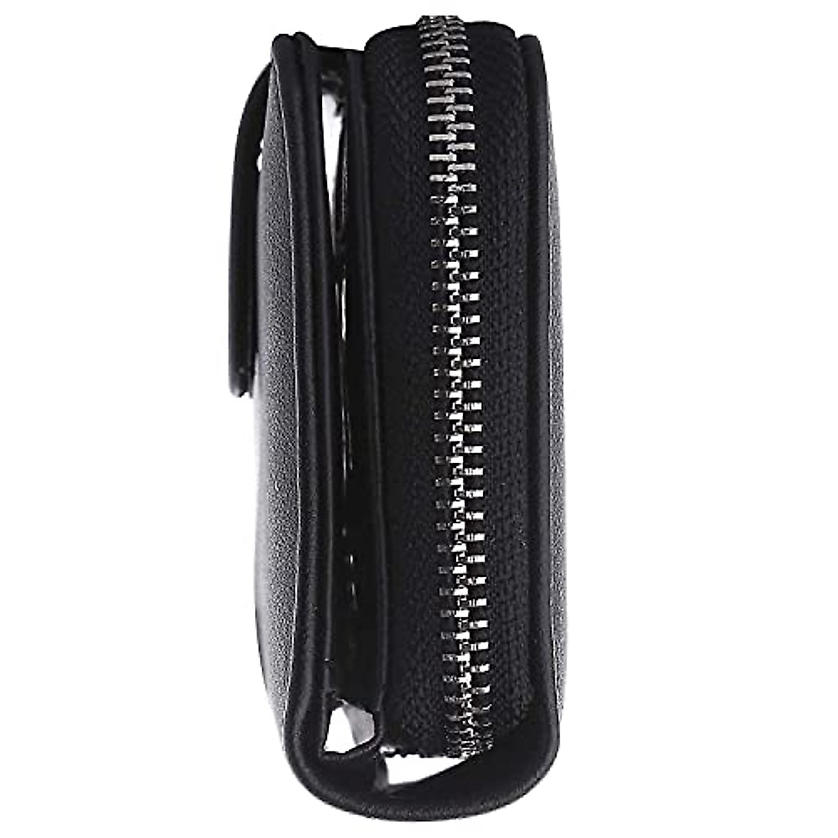 DAVIDJONES Women Black Small Compact Bifold Wallet Minimalist Vegan Leather Multi Card Case Holder with Zipper Coin Pocket Organizer Wrislet Purse