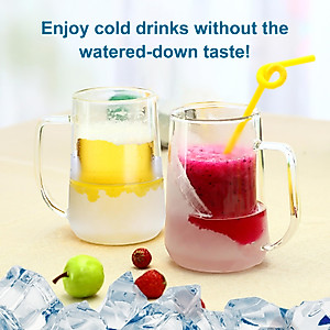 Convend Beer Mugs For Freezer,Double Wall Clear Borosilicate Glass Beer Mug with Handle,Ice Cup for Beer,Milk and Juice-16 Oz Capacity, Set of 2