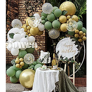 SUWEN 157PCS DIY Olive Green Balloon Arch Garland Kit Lime Green Gold Metallic White Latex Balloon Decorations for Birthday Baby Shower Party Decor