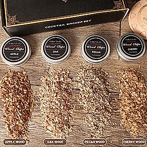 VEHHE Cocktail Smoker Kit with Torch - Aged Cocktail Smoker with 4 Kind of Wood Chips for Bourbon, Old Fashioned Smoker Kit and Whisky Gifts for Men (No Butane)