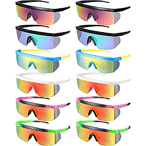 Kanayu 12 Pairs Neon Retro Semi Rimless Sunglasses 80s 90s Sunglasses Goggle Style Retro Rave Shades Glasses Sports Sunglasses for Men Women Adult Youth Teens