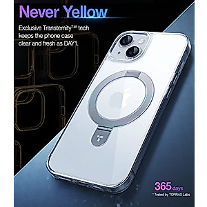 TORRAS UPRO Ostand Magnetic iPhone 14 Case/iPhone 13 Case [Compatible with MagSafe] [MIL-Grade Shockproof] [Anti-Yellowing Tech] Clear Case for iPhone 14/iPhone 13, 6.1'', Diamond Clear