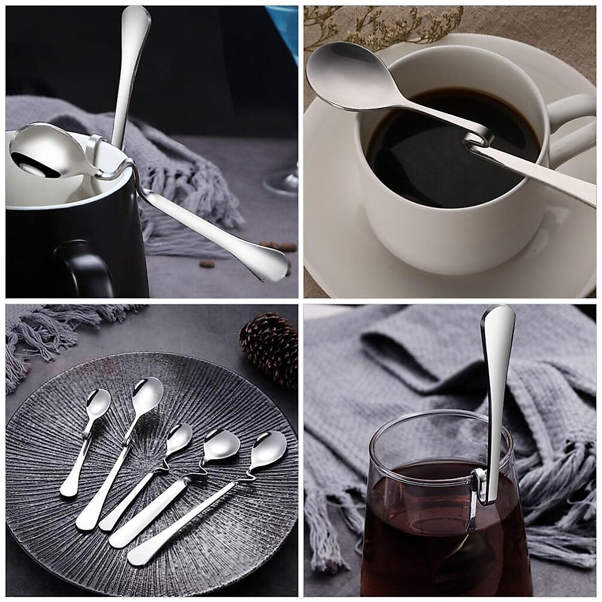 OSALADI 4pcs Espresso Spoon Stainless Steel Jam Honey Spoon Coffee Stir Spoon Milk Mixing Spoons Teaspoon Hanging Cup Dessert Tea Stirring Spoons with Curved Handle