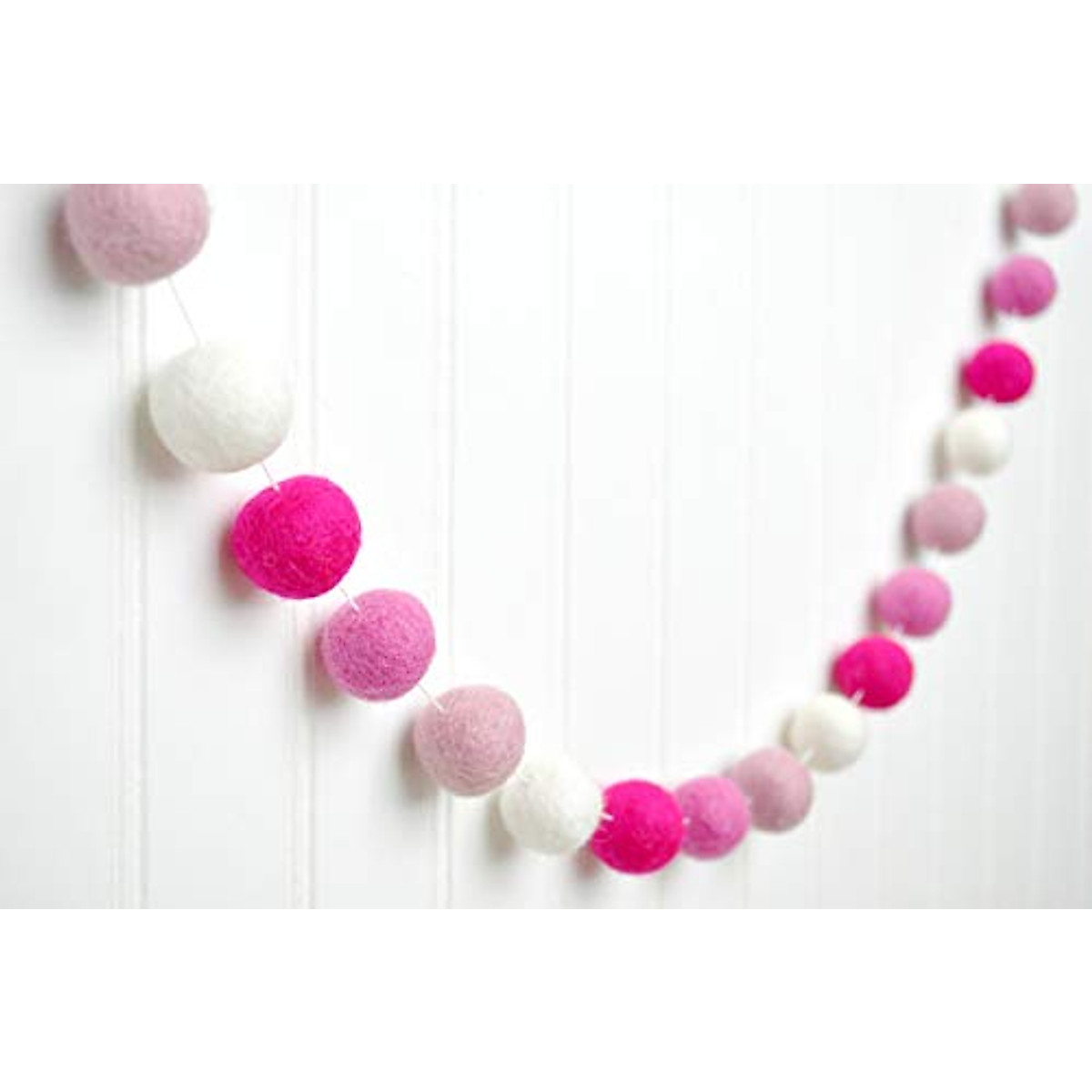 Valentine's Day Felt Ball Garland - Hot Pink, Bubblegum, Light Pink, White - 1" (2.5 cm) felt balls