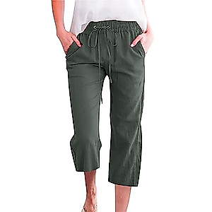 Linen Pants for Women Summer 2023 High Waisted Wide Leg Pants Casual Elastic Waist Drawstring Palazzo Beach Pant Pockets, B1-ag, X-Large