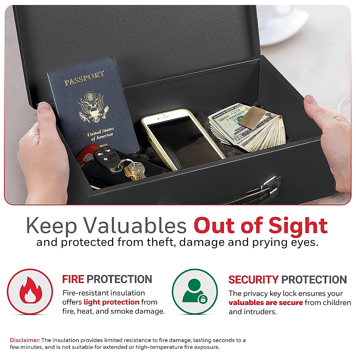 Honeywell Safes & Door Locks 6104 Fire Resistant Steel Security Safe Box with Key Lock, 0.17-Cubic Feet, Black