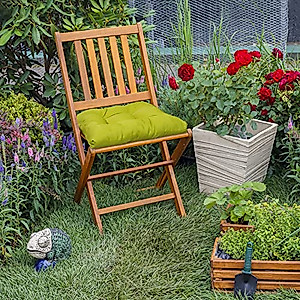 Tiita Outdoor/Indoor Seat Cushion with Ties Waterproof Wicker Seat Chair Cushion Memory Foam Patio Chair Pads for All-Weather Wicker Dinettes/Antique Porch Swings and Porch Rocker (20''x20'', Green)