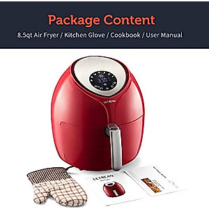 Ultrean Large Air Fryer 8.5 Quart, Electric Hot Airfryer XL Oven Oilless Cooker with 7 Presets, LCD Digital Touch Screen and Nonstick Detachable Basket, UL Certified, Cook Book, 1700W (Red)