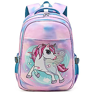 BLUEFAIRY Unicorn Backpack for Girls Elementary School Bags for Kindergarten Primary Book Bag Lightweight Bookbags for Kids Back to School Travel Gifts 17 Inch