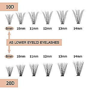 240 PCS Lash Clusters DIY Eyelash Extension 10D/20D Cluster Lashes C Curl 8-16mm Individual Eyelashes Cluster Lashes Wisps Reusable Mini Eyelash Cluster Eyelash Extensions at Home (10D/20D C 8-14mm)
