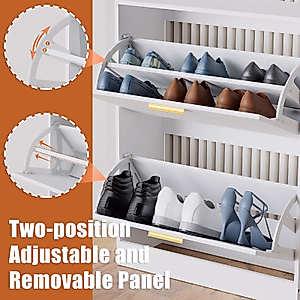 JOZZBY Shoe Cabinet Storage for Entryway, Slim White Hidden Shoe Organizer Cabinet with 2 Flip Drawers, Wooden Narrow Shoe Rack with 2 Tier Freestanding for Hallway, Living Room