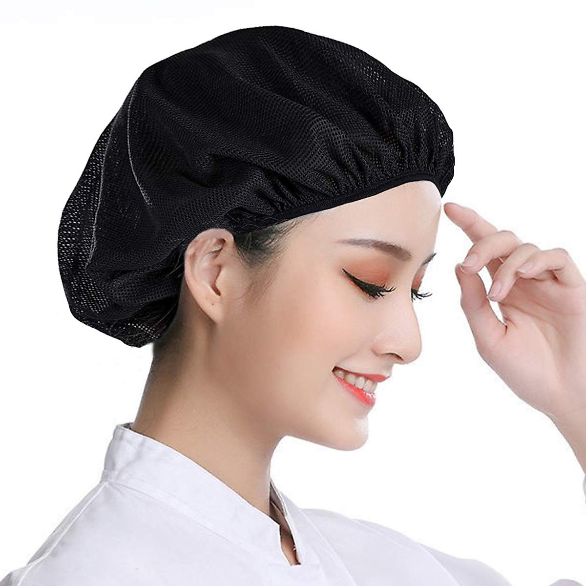 6pcs Unisex Elastic Chef Hat Kitchen Cooking Hat Food Service Hair Nets Adjustable Black Mesh Cap