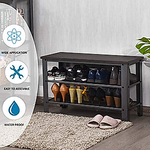 ADtest Industrial Bench, Entryway Rack with 2 Mesh Shelves, Shoe Storage Shelf Organizer, Sliver