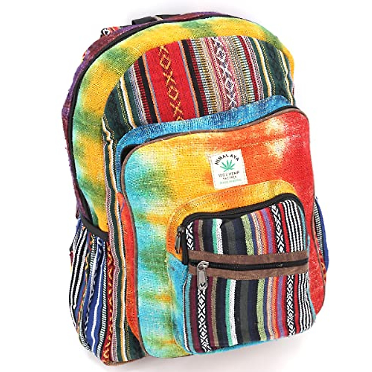 Himalaya Handmade Unique Design Tie Dye 100% Himalaya Hemp Backpack Hippie Backpack Festival Backpack Hiking and Laptop Backpack FAIR 17inch x 11inch x 6.5inch inch / 43 x 28 x 16 cm