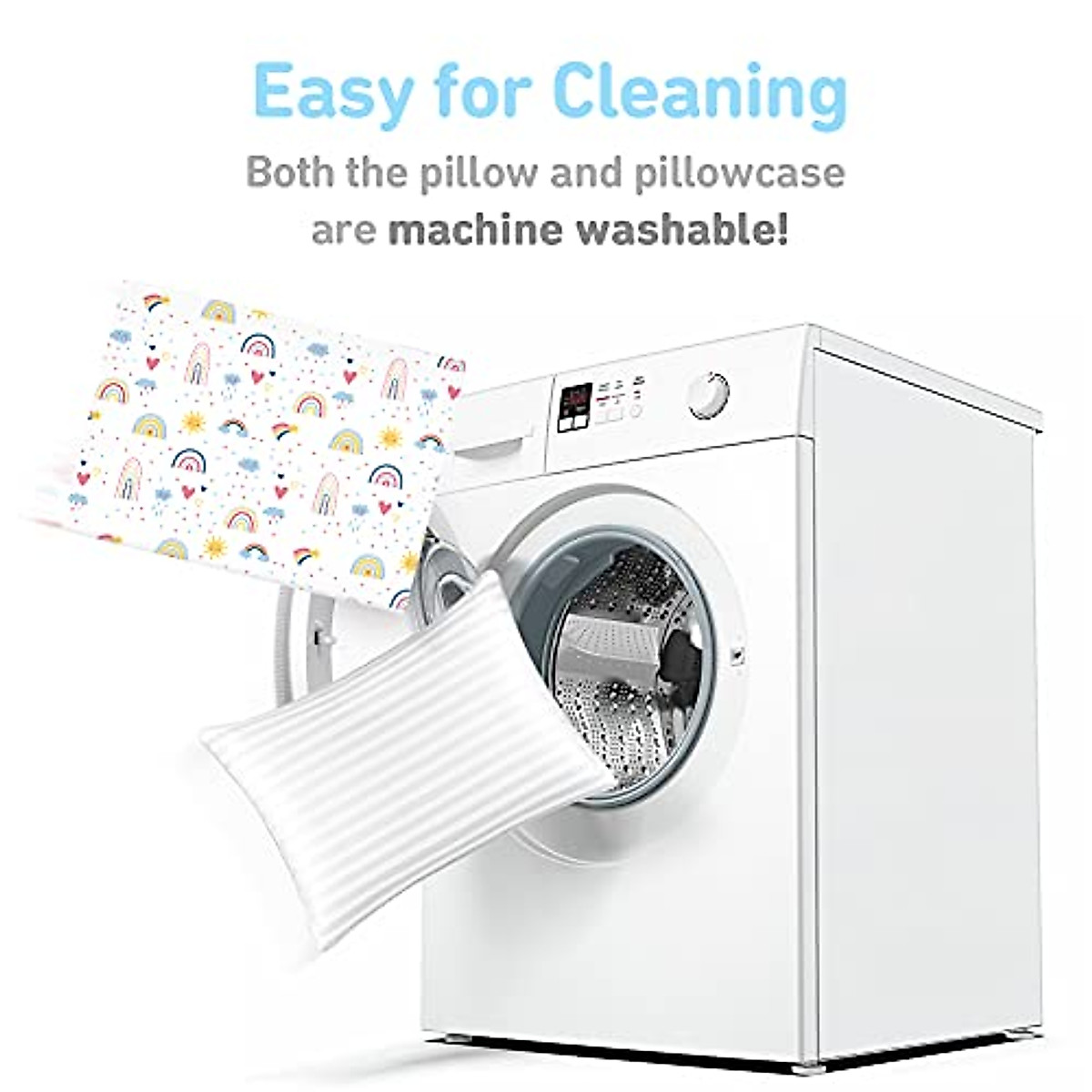 Toddler Pillow,13X18 Soft Baby Pillows for Sleeping, Machine Washable Kids Pillow with Cotton Pillowcase, Perfect for Travel, Toddlers Cot (Happy Sunny Rainbow)