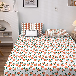 Flower Sheets Full Size, Floral Botanical Bed Sheets, Patterned Bedding Sheets & Pillowcases 4 Piece Set - Soft Microfiber Deep Pocket Fitted Sheet & Flat Sheet & 2 Pillow Cases H3-&-270