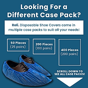 Reli. Shoe Covers, Disposable | 50 Pack (25 Pairs) - One Size Fits All | Non Slip, Disposable Shoe Covers for Indoors | Disposable Booties Shoe Protector - Waterproof, Plastic Single Use | Blue
