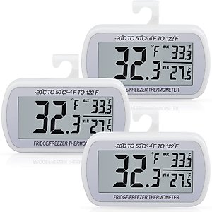 AEVETE 3 Pack Waterproof Digital Refrigerator Thermometer Large LCD, Freezer Room Thermometer with Magnetic Back, No Frills Easy to Read