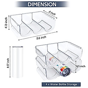 GELBEKUH 4 Pack Water Bottle Storage Stackable Water Bottle Organizer Water Bottle Rack, Soda pop, Sports Drinks, Wine, Bottle Holder for Kitchen, Cabinet, Countertop, Fridge (Clear)