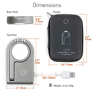 Apple Watch Charger (MFi Certified) Portable and Foldable to Enable Nightstand Mode with Included Charger USB Cable Cord for Apple iWatch Series 1/2/3/4/5/6/7/8/SE/Ultra for Home, Work or Travel