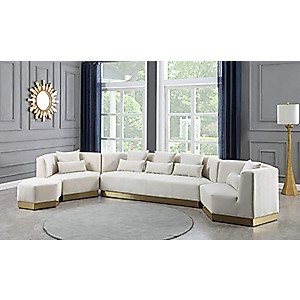 Meridian Furniture Marquis Collection Modern | Contemporary Velvet Upholstered Sofa with Stainless Steel Base in a Rich Gold Finish, 93" W x 38" D x 29" H, Cream