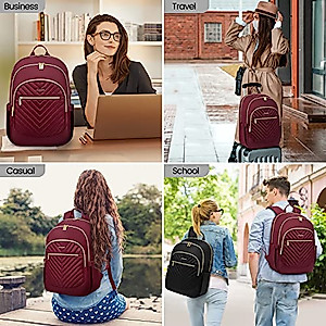 LOVEVOOK Travel Laptop Backpack Women, Anti Theft Work Laptop Bag with USB Charging Port, 15.6 Inch Computer Backpacks Purse Water Resistant College Unisex Casual Daypack, Red
