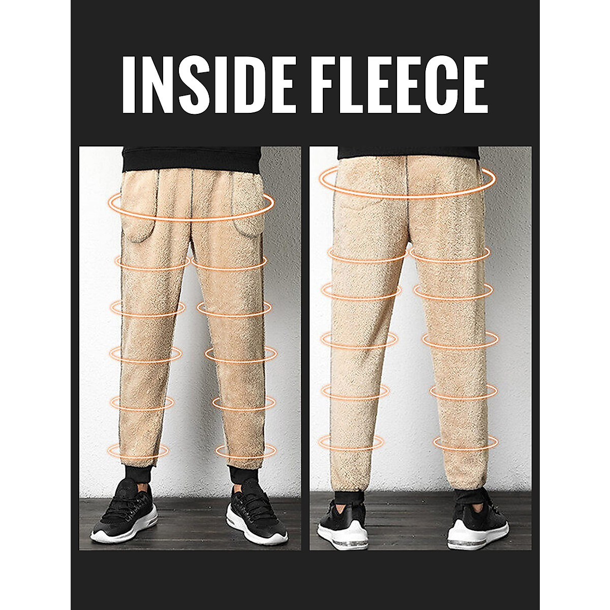 Lentta Men's Elastic Drawstring Waist Warm Sherpa Lined Fleece Cuffed Sweatpant Pant（Darkgrey-M）