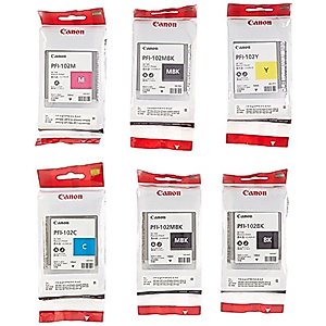 Canon PFI-102 Ink Tank for Canon iPF510/710/720, Complete Set of 6, 2X Matte Black/Black/Cyan/Magenta/Yellow Ink Tank
