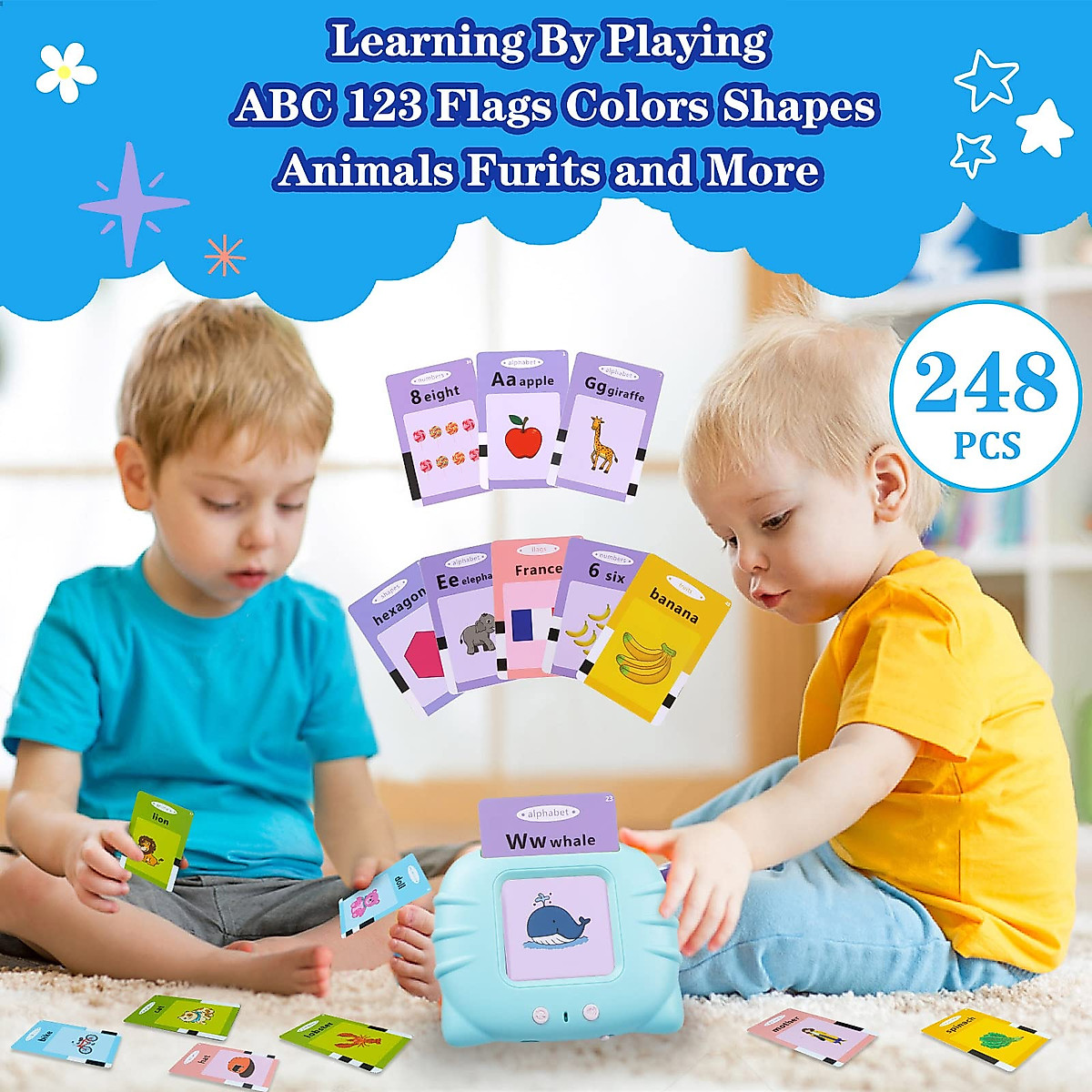 QuTZ Talking Flash Cards for Toddlers 2-4, Autism Toys, Speech Therapy Toys, Educational ABC Learning Talking Sight Words Flash Cards Kindergarten for Boys and Girls, 248 Sight Words Blue