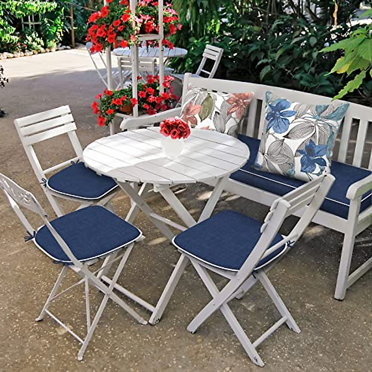 DYTXIII Outdoor Chair Cushion with Ties Set of 2, Round Corner Waterproof Patio Seat Cushion 17"x 16" for Outdoor Furniture, Textured Navy