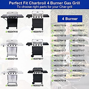 Aibabcue Grill Replacement Parts Kit for Charbroil 4 Burner G470-0004-W1A, G470-5200-W1, 463342119, 463376017, 463335517, 463332718, Stainless Heat Shield Tent, Grill Burner, Carryover Tube, Igniter