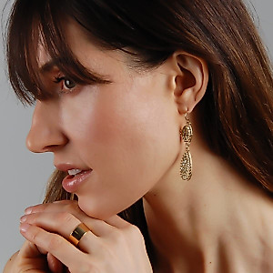Humble Chic Simulated Druzy Drop Dangles - Long Double Teardrop Dangly Earrings for Women, Gold - Gold Stone