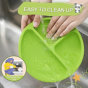 VITEVER 4 Pack Suction Plates with Lids for Baby & Toddler, 100% Food-Grade Silicone, Divided Design, Microwave & Dishwasher Safe