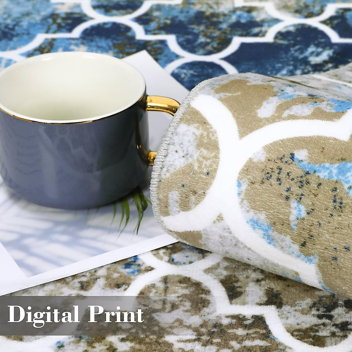 IMINROME Large Area Rug 8x10 Modern Geometric Area Rug Contemporary Abstract Indoor Rug Non-Slip Distressed Throw Rug Non Shedding Floor Carpet for Bedroom Nursery Kids Room, Multi Blue