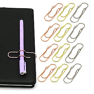 NELJIBEHU Metal Pen Clips in Gold/Silver/Rose Gold - Pack of 12 Paperclip Pen Holders for Notebooks and Papers, Metal Pen Clip Holder and Pen Holder Clip Included