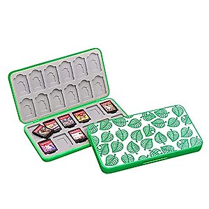 PERFECTSIGHT Cute Game Card Case for Nintendo Switch/ Switch Lite/ OLED, 24 Game Holder Cartridge Case for Game Cards and 24 SD Cards, Kawaii Portable Compact Storage Box, Animal Cross Leaf