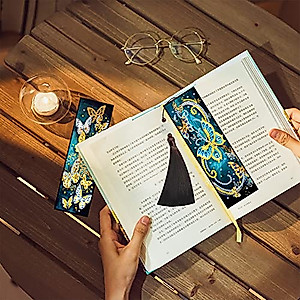 Alloyseed 2pcs Diamond Painting Bookmarks with Tassel for Office School Flower Animal Beaded Bookmark Kits DIY Special Shaped Diamond Art Craft Leather Bookmark Gift for Adults Kids Students Girls