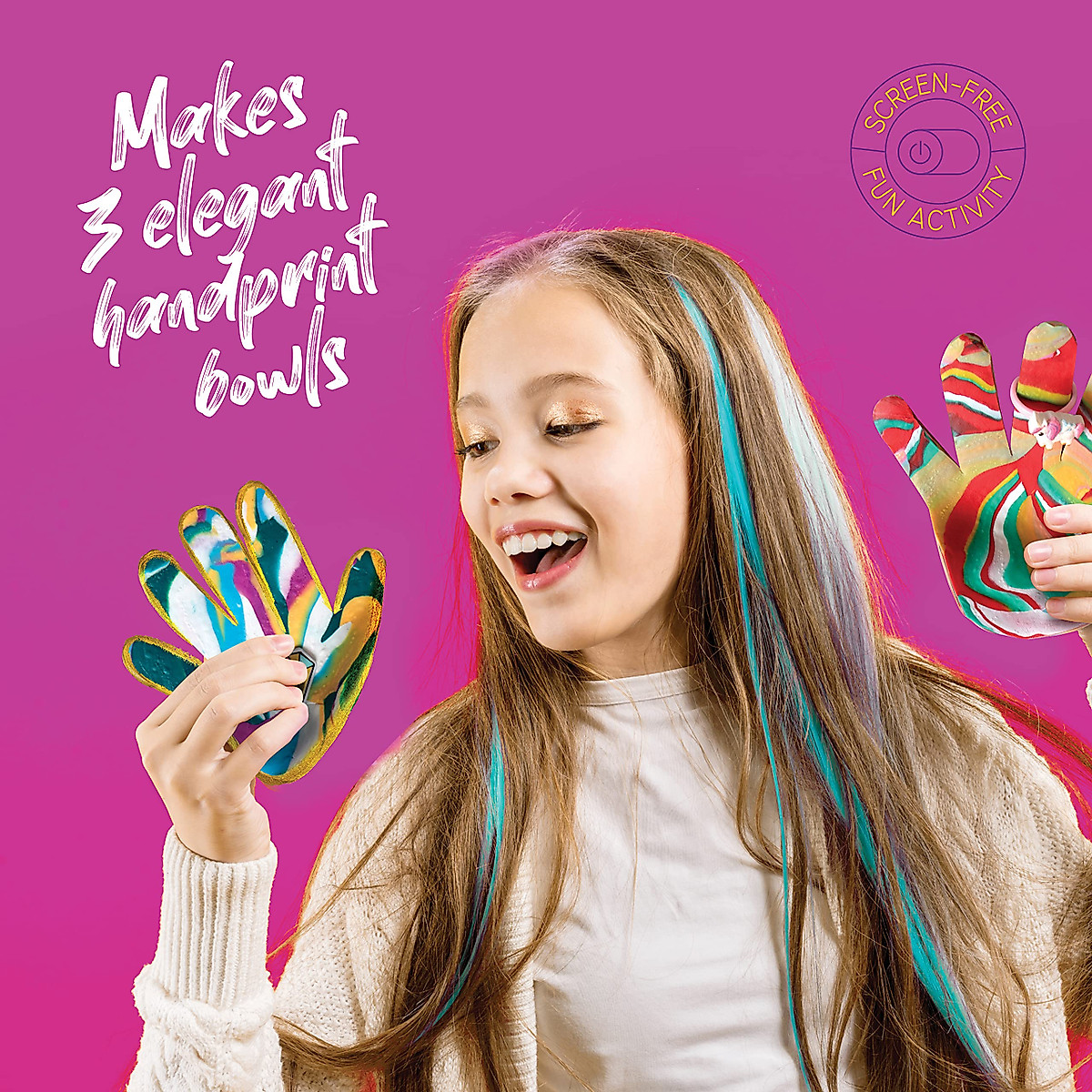 Craft & Clay Handprint Dish Kit - Arts and Crafts for Kids - Make Your Own Hand Bowls - Preteen Girls Art Activities Kits - Best Christmas Gifts for Ages 6, 7, 8, 10-12 - Tween Kid DIY Clay Activity