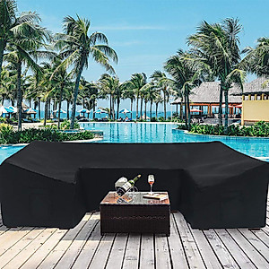 Yolaka Outdoor Furniture Covers Sectional Couch Protector Black Waterproof for Patio Sofa Sets U Shaped 126x61 Inches