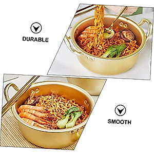 Yardenfun 1pc Korean Instant Noodle Pot Ceramic Skillet with Lid Japanese Noodles Ramen Camping Stew Pot Ramen Pot Kitchen Pan Noodle Cooking Pot Instant Boodles Pot Binaural Stockpot Golden